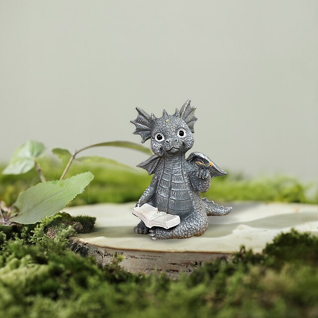 Baby Dragon Reading Book Statue Dragon Sculpture Garden Statue ...