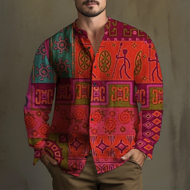 Men's Ethnic Shirt Button Up Shirt Long Sleeve Vintage Tribal Daily ...