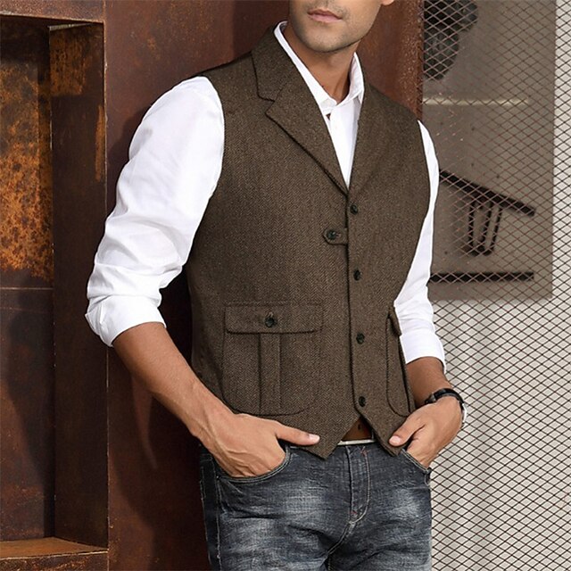 Men's Vest Waistcoat Daily Wear Vacation Going out Retro Vintage Spring ...