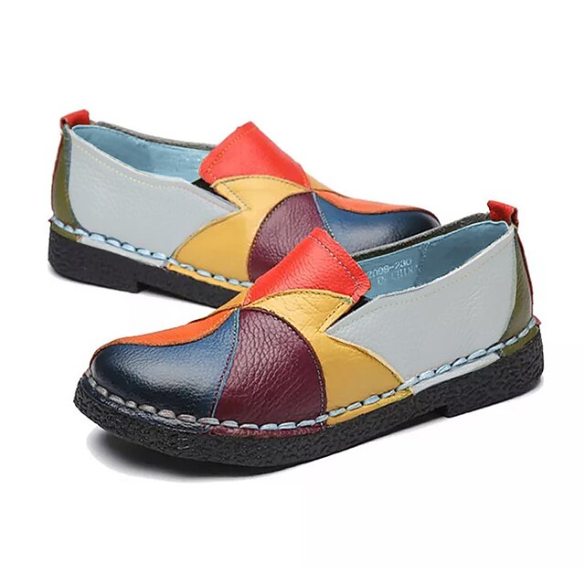 Women's Patchwork Colorful Faux Leather Loafers | Casual Slip-On Shoes ...