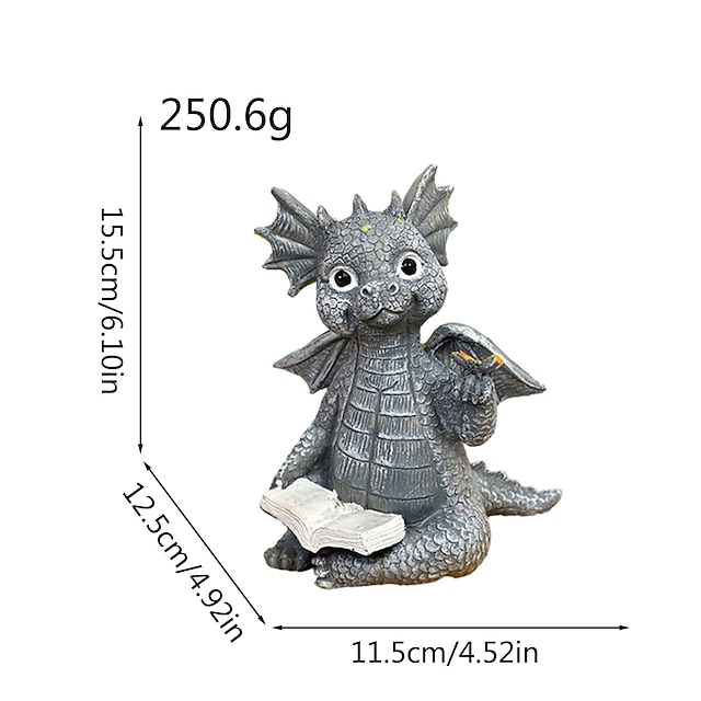 Baby Dragon Reading Book Statue Dragon Sculpture Garden Statue ...