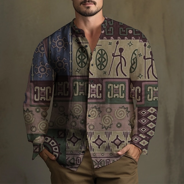 Men's Ethnic Shirt Button Up Shirt Long Sleeve Vintage Tribal Daily ...