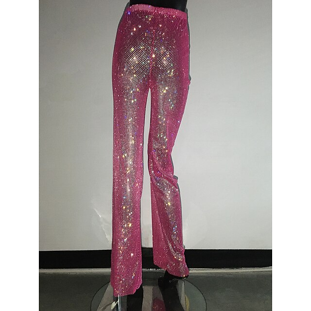 Metallic Sparkle Pants Sheer Mesh Rhinestone Cover Up Disco Solid Color ...