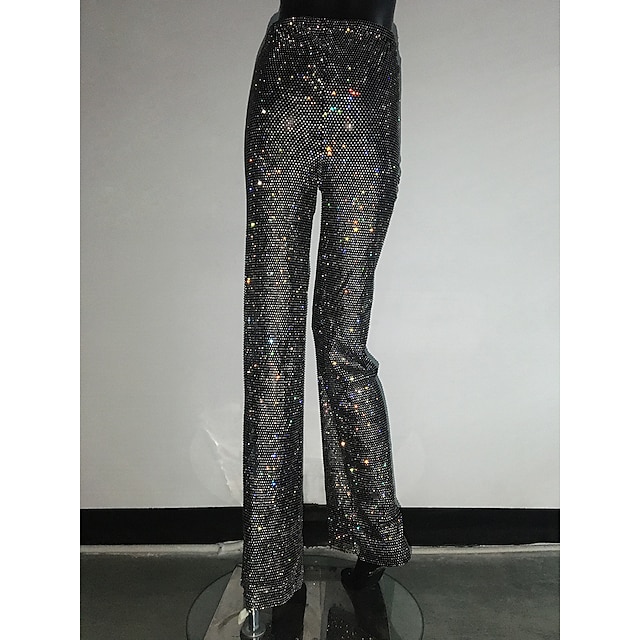 Metallic Sparkle Pants Sheer Mesh Rhinestone Cover Up Disco Solid Color ...