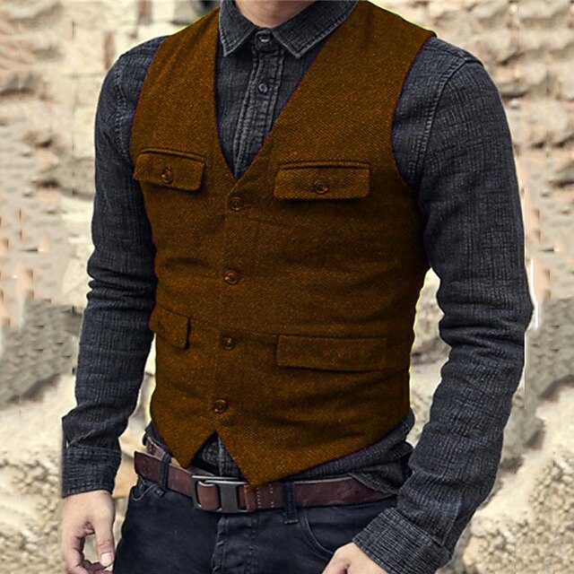 Men's Vest Waistcoat Daily Wear Vacation Going out Fashion Basic Spring ...