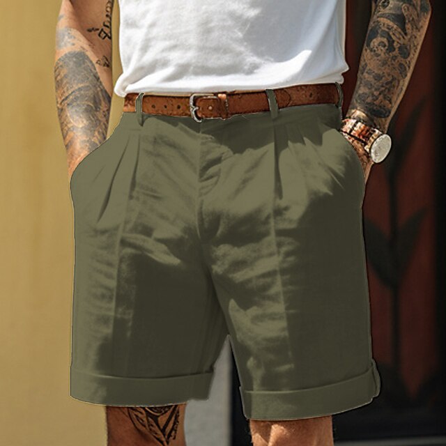 Men's Shorts Linen Shorts Summer Shorts Pleated Shorts Pocket Pleats ...