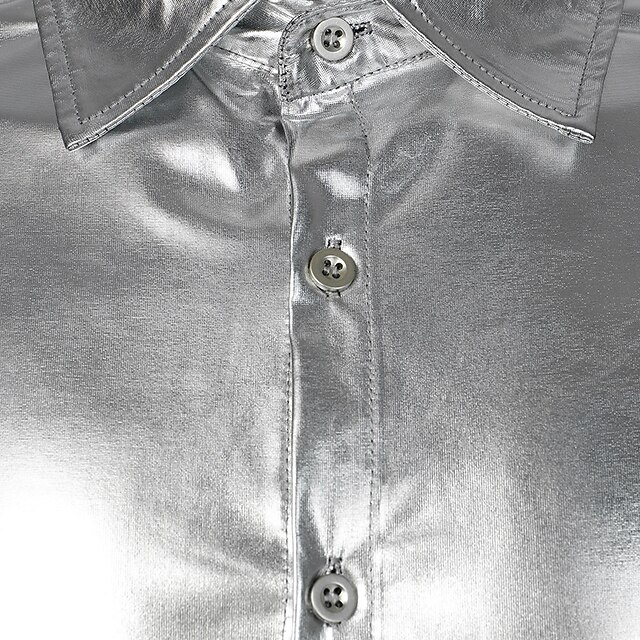 Retro Vintage 1980s Shiny Metallic Shirt Disco Solid Color Turndown ...