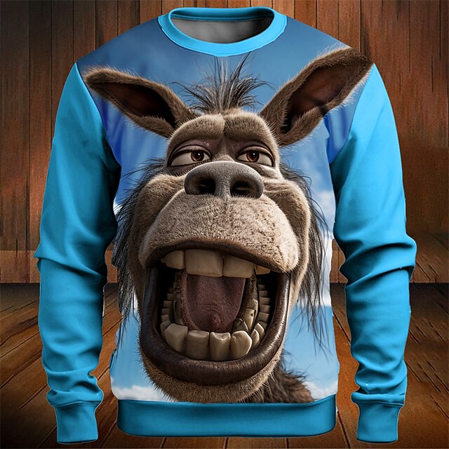 Men's Graphic Animal Donkey Sweatshirts Golf Pullover Sweatshirt Long ...