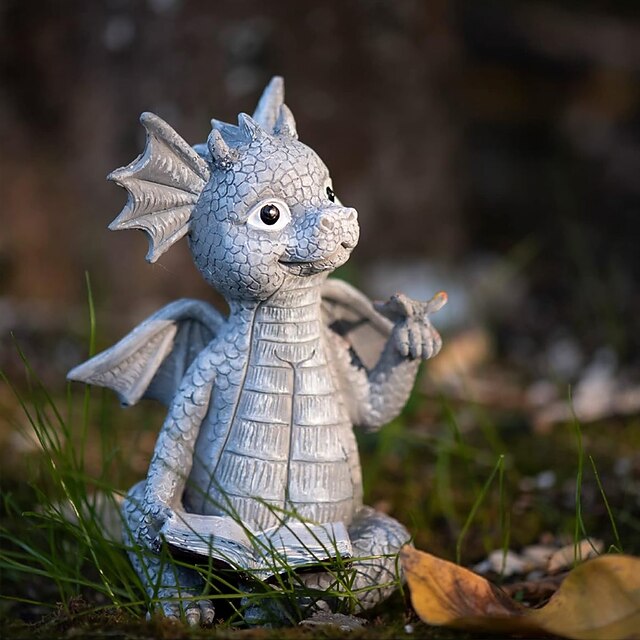 Baby Dragon Reading Book Statue Dragon Sculpture Garden Statue ...