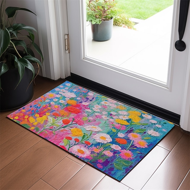 Colorful Flowers Doormat Floor Mats Washable Rugs Kitchen Mat Non-Slip ...
