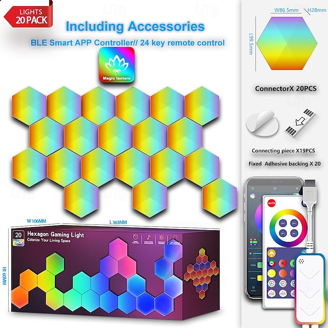 LED Smart Light Smart Hexagon Lights, DIY Hexagon Gaming LED Light with ...