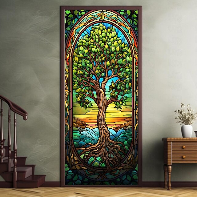 Stained Glass Tree of Life Door Covers Mural Decor Door Tapestry Door ...