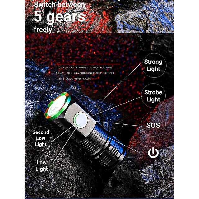 2000LM Three-eyed Monster Thumb Flashlight 20W Super Power Mini Flash ...