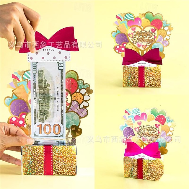 Money Box for Cash Gift Pull Happy Birthday Surprise Gift Box Birthday ...
