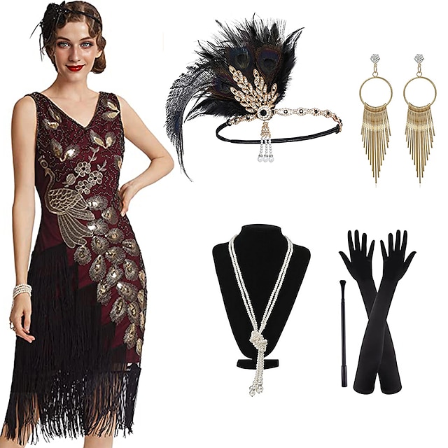 Roaring 20s 1920s Knee Length Dress Flapper Dress Outfits Sleeveless ...