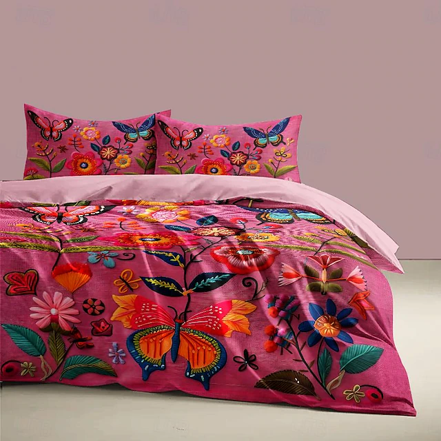 Vintage Butterfly Pattern Duvet Cover Set Set Soft 3 Piece Luxury