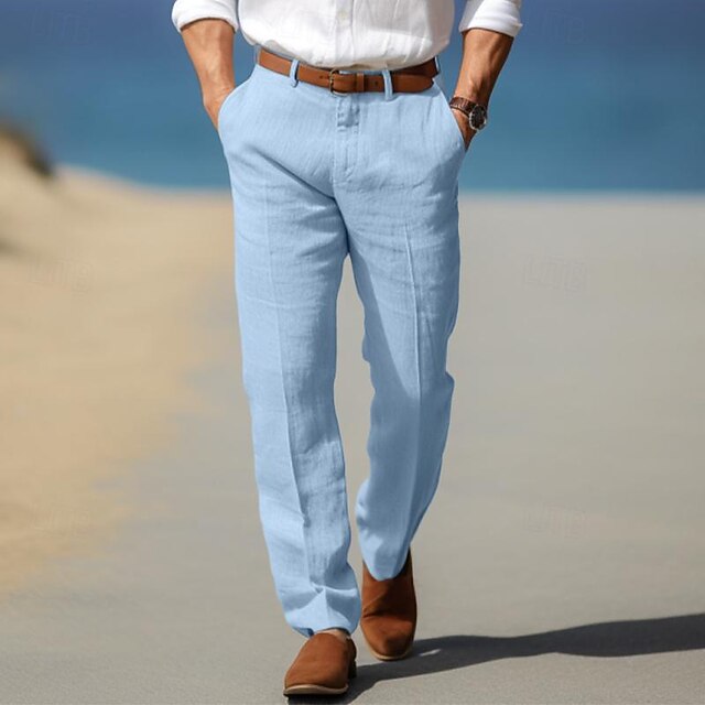 Men's Linen Pants Trousers Dress Pants Summer Pants Beach Pants Front ...