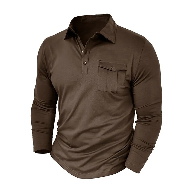 Men's Polo Shirt Button Up Polos Casual Sports Lapel Long Sleeve ...