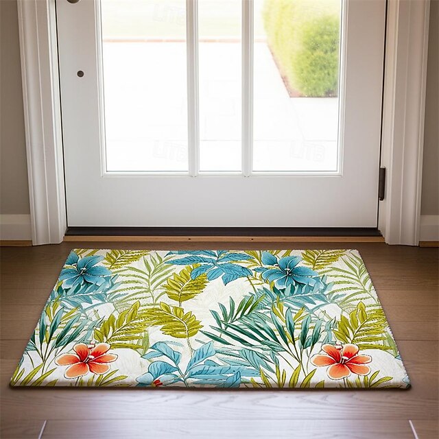 Green Yellow Floral Doormat Floor Mats Washable Rugs Kitchen Mat Non ...