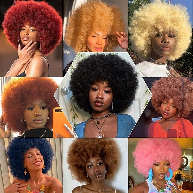 Afro Wigs for Black Women 10 inch Afro Curly Wig 70s Large Bouncy and ...