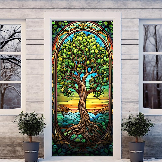Stained Glass Tree of Life Door Covers Mural Decor Door Tapestry Door ...