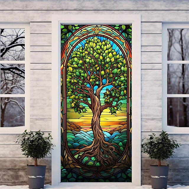 Stained Glass Tree of Life Door Covers Mural Decor Door Tapestry Door ...
