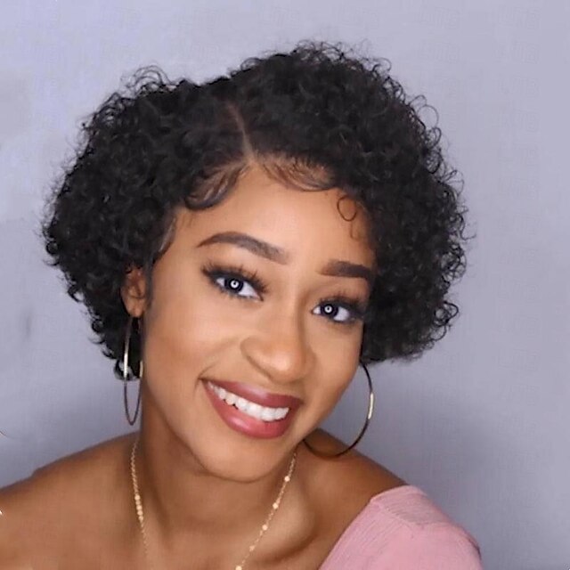 Curly Wave Pixie Cut Wigs Human Hair 13x4x1 T Part Bob Wig for Women ...
