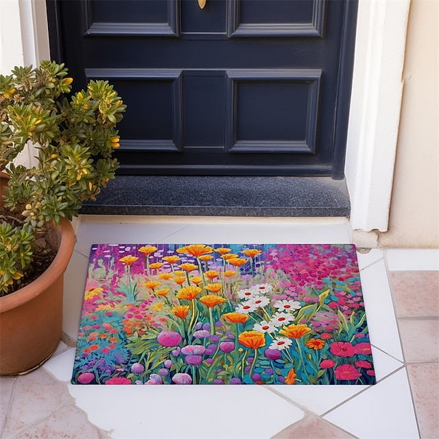 Colorful Flowers Doormat Floor Mats Washable Rugs Kitchen Mat Non-Slip ...