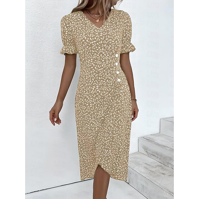 dames wikkeljurk bloemen ditsy bloemen knoopjesprint v-hals midi-jurk klassiek dagelijks ...