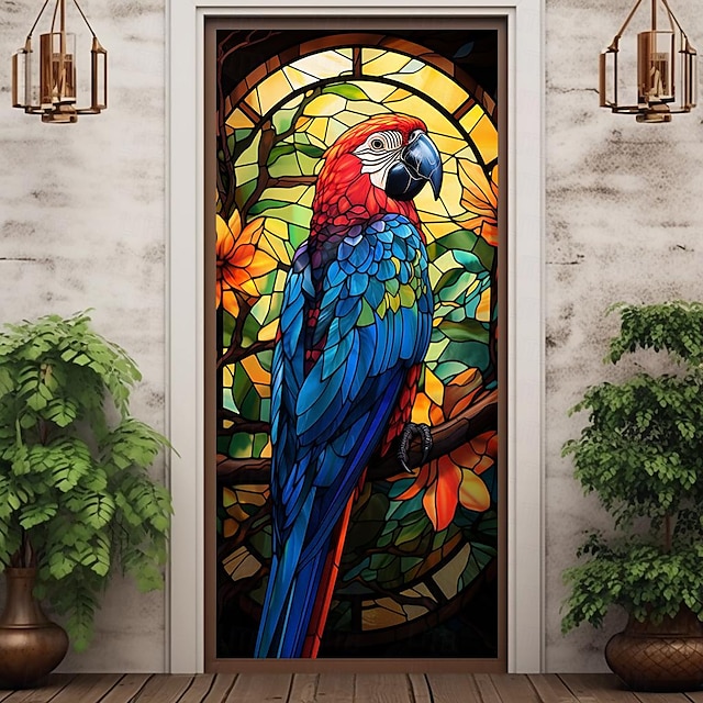 Stained Glass Parrot Door Covers Mural Decor Door Tapestry Door Curtain ...
