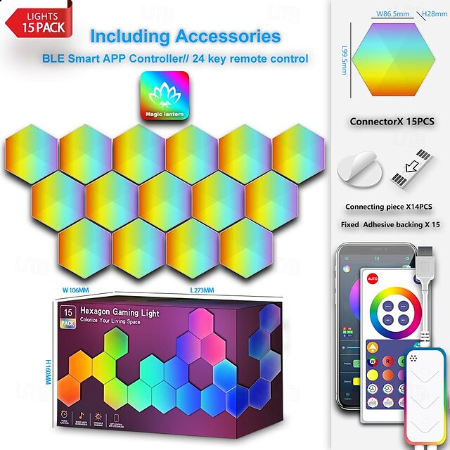 LED Smart Light Smart Hexagon Lights, DIY Hexagon Gaming LED Light with ...