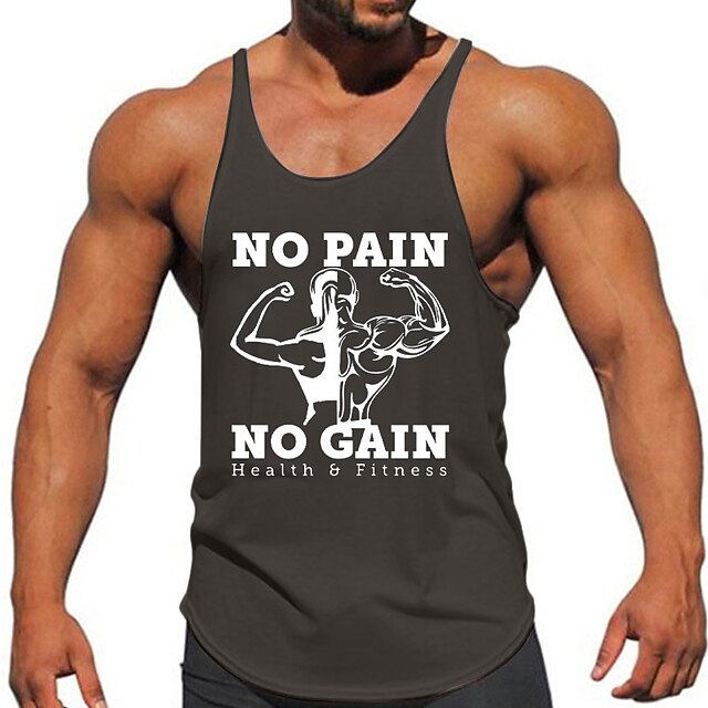 Men's Muscle Graphic No Pain No Gain Tank Top Vest Top Sleeveless T ...
