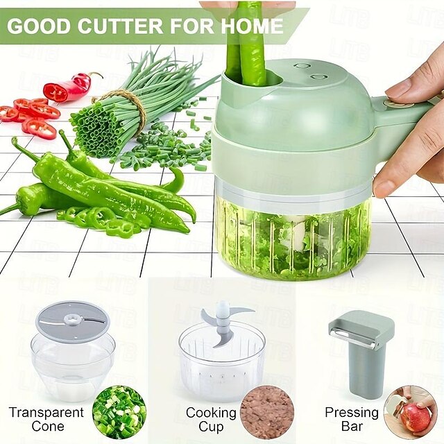 4 In 1 Vegetable Chopper Handheld Electric Vegetable Cutter Set ...