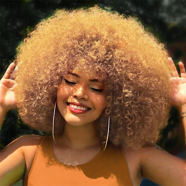 Afro Wigs for Black Women 10 inch Afro Curly Wig 70s Large Bouncy and ...