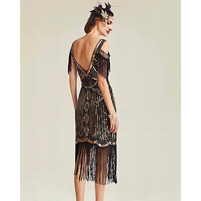 Retro Vintage Roaring 20s 1920s Knee Length Flapper Dress Dress Outfits ...