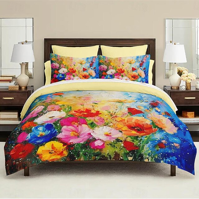 Floral Pattern Duvet Cover Set Set Soft 3-Piece Luxury Cotton Bedding ...