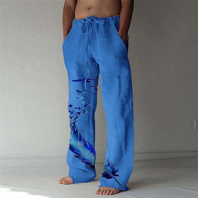 Men's Trousers Summer Pants Beach Pants Pocket Drawstring Elastic Waist ...