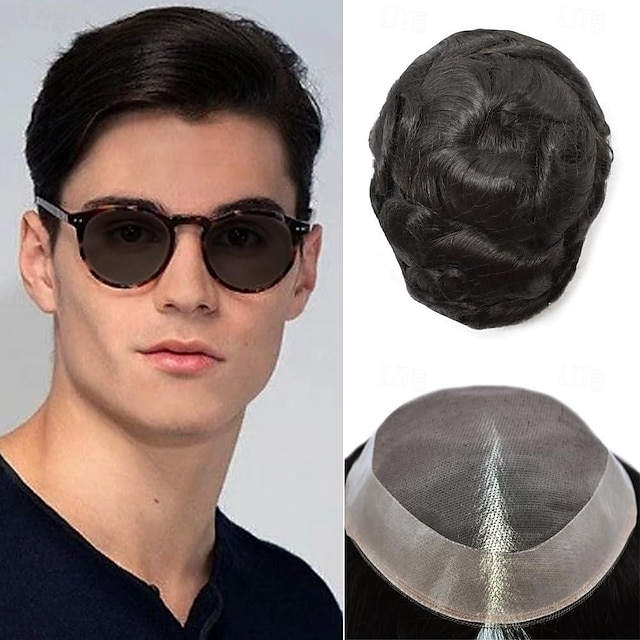 Fine Mono Human Hair Mens Toupee Poly Skin Around Hair System Hairpiece ...