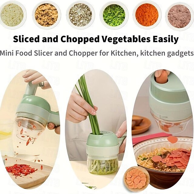 4 In 1 Vegetable Chopper Handheld Electric Vegetable Cutter Set ...