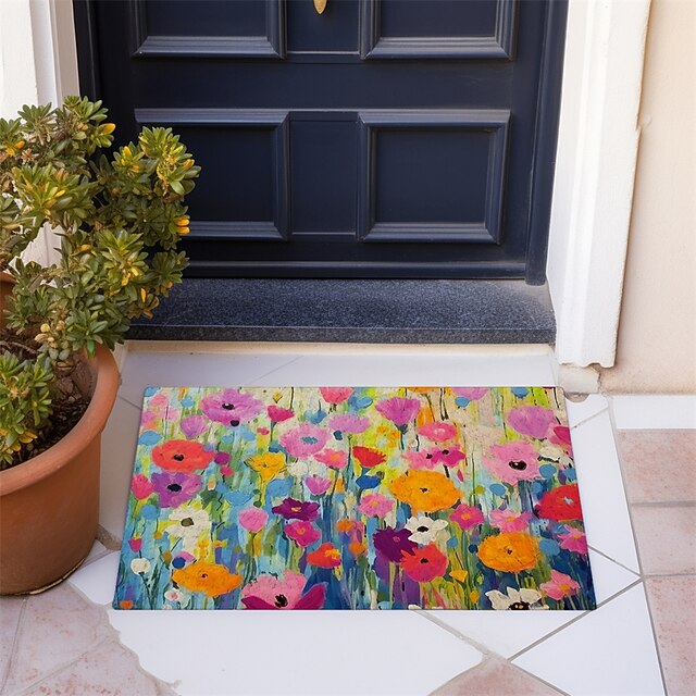 Colorful Flowers Doormat Floor Mats Washable Rugs Kitchen Mat Non-Slip ...