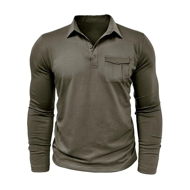 Men's Polo Shirt Button Up Polos Casual Sports Lapel Long Sleeve ...
