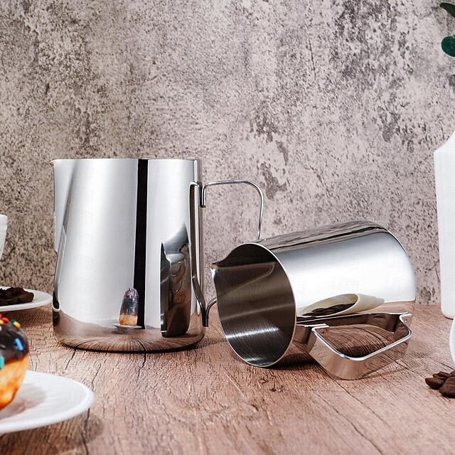 Milk Frothing Jug, 350/600 ml Espresso Steamer Jug, Stainless Steel ...