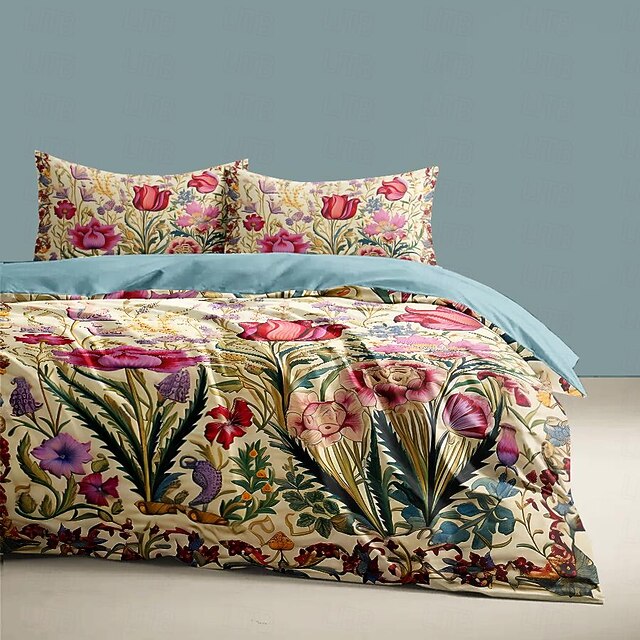 L.T.Home 100% Cotton Sateen Duvet Cover Set Reversible Premium 300 Thread Count Floral Elite ...