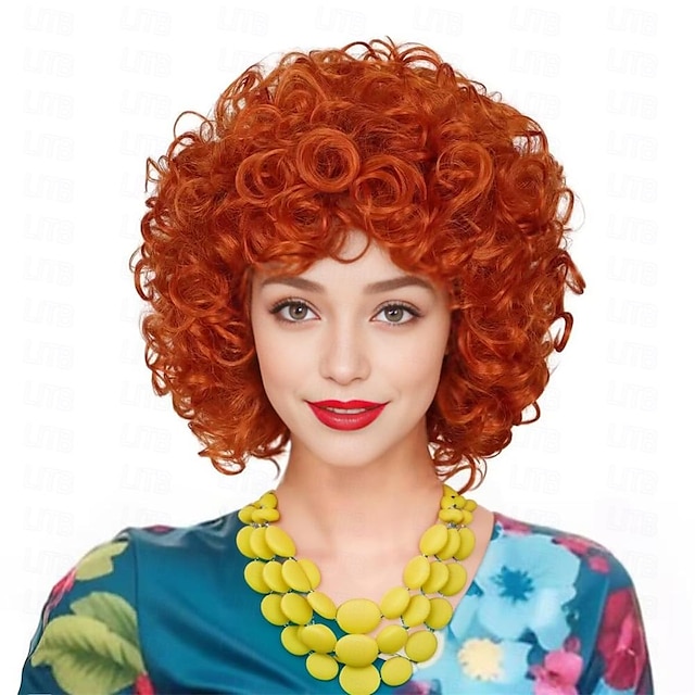Mrs Roper Short Fluffy Curly Orange Red Cosplay Wig Women Costume for ...