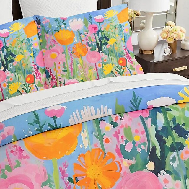 Floral Pattern Duvet Cover Set Set Soft 3-Piece Luxury Cotton Bedding ...