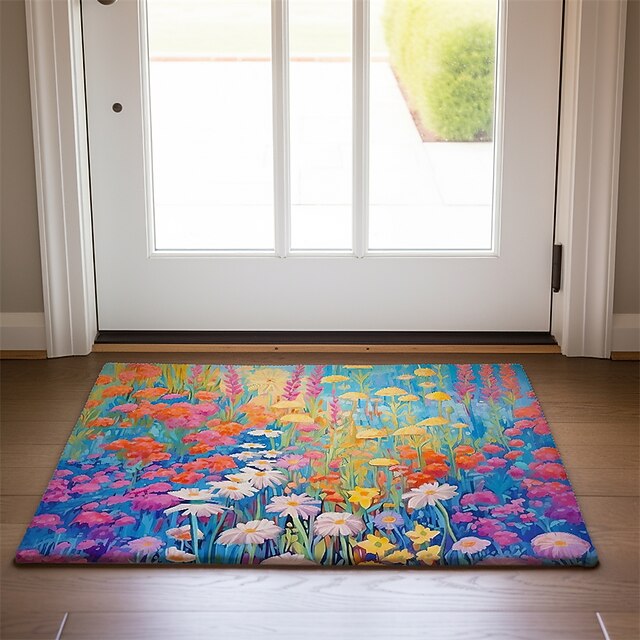 Colorful Flowers Doormat Floor Mats Washable Rugs Kitchen Mat Non-Slip ...