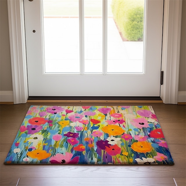 Colorful Flowers Doormat Floor Mats Washable Rugs Kitchen Mat Non-Slip ...