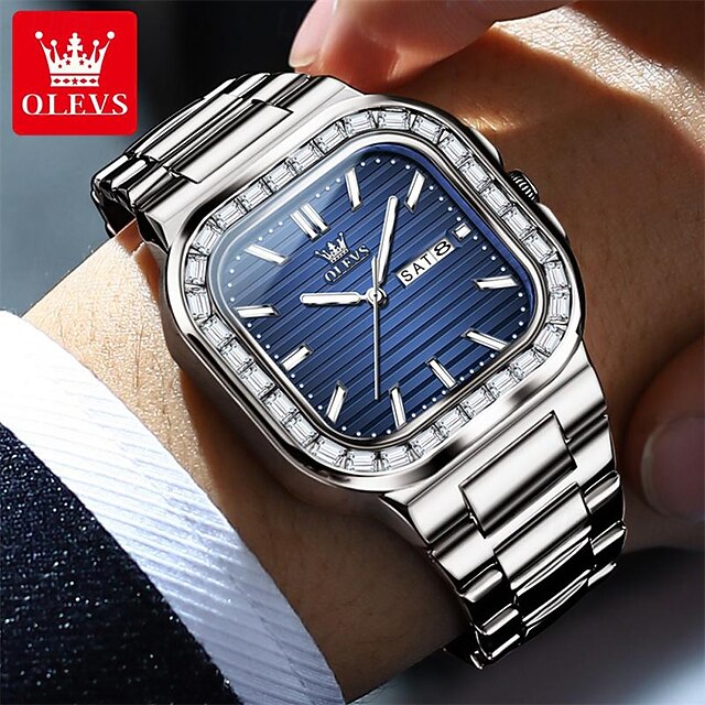 Montre homme olevs tank montre minimaliste diamant robe de mode montres ...