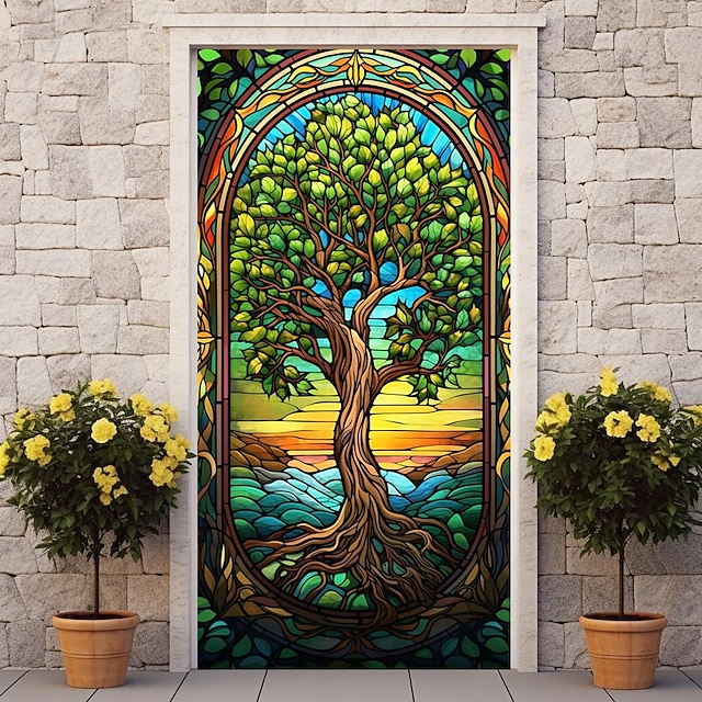 Stained Glass Tree of Life Door Covers Mural Decor Door Tapestry Door ...