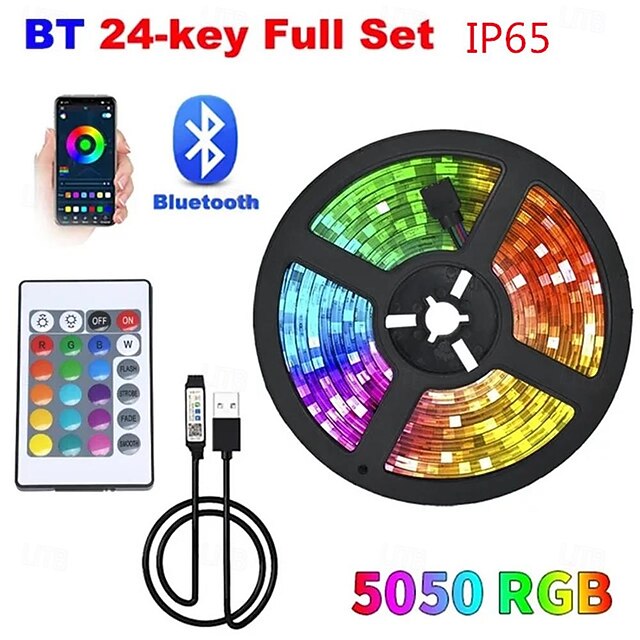 Waterproof 5M RGB TV BlackLight USB LED Strip Light Smart App Control ...